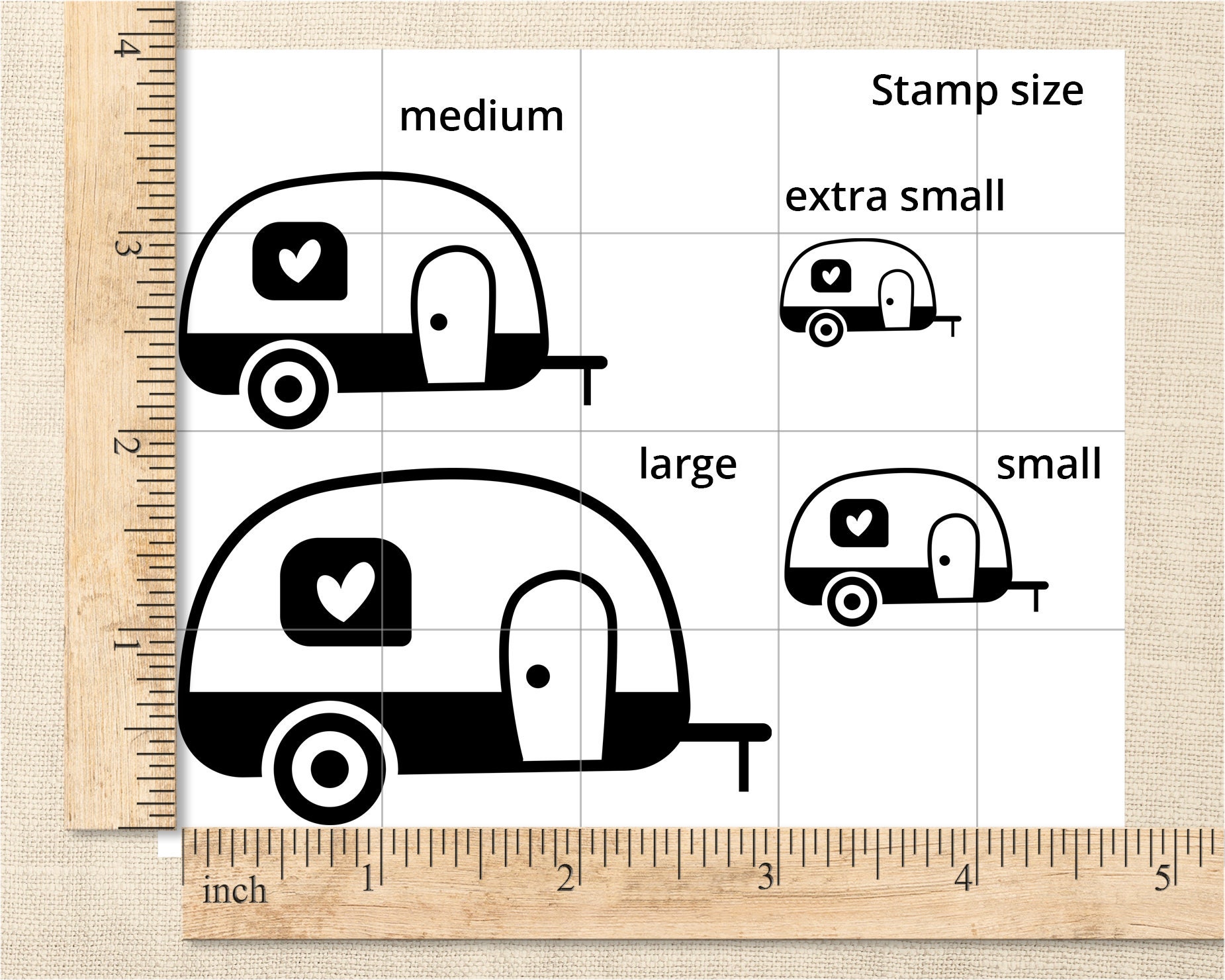 Camping Trailer Stamp, Tiny Teardrop RV Camper Rubber Stamp - Printed Heron