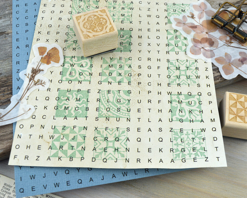 Make creative Junk Journal pages with FREE Printable Word Search puzzles