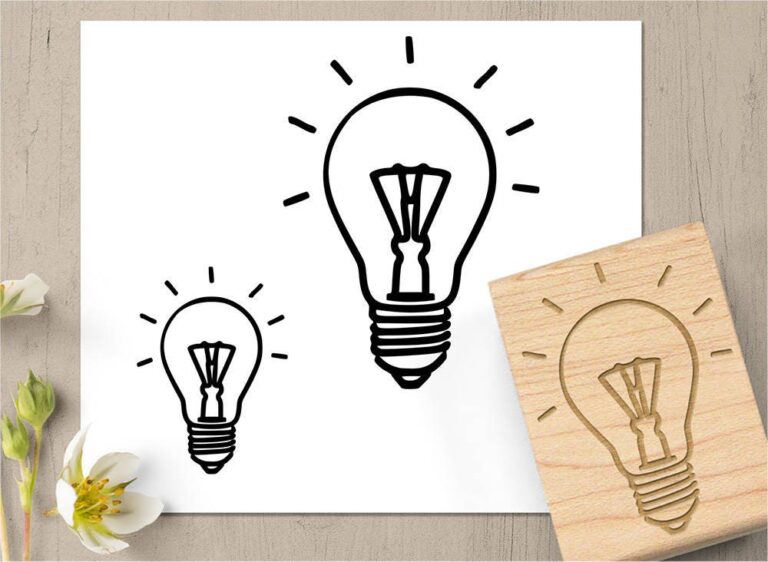 Light Bulb Rubber Stamp, Idea, Inspiration Stamp - Printed Heron